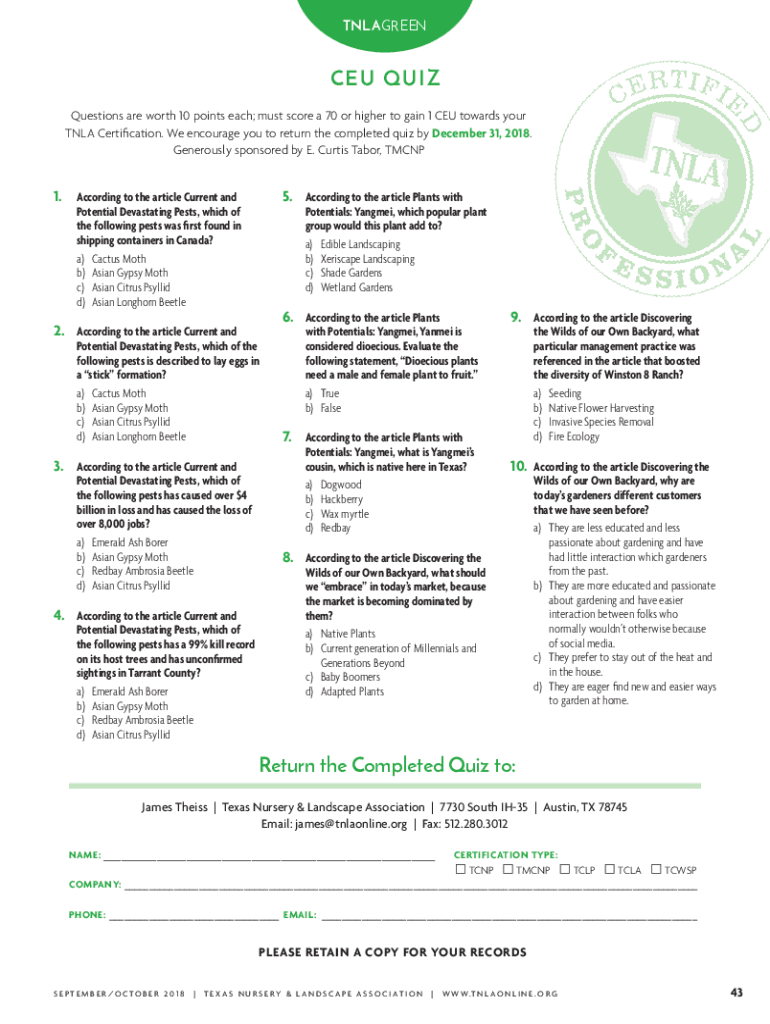 Fillable Online TNLA Certification CEU Form Fax Email Print - pdfFiller