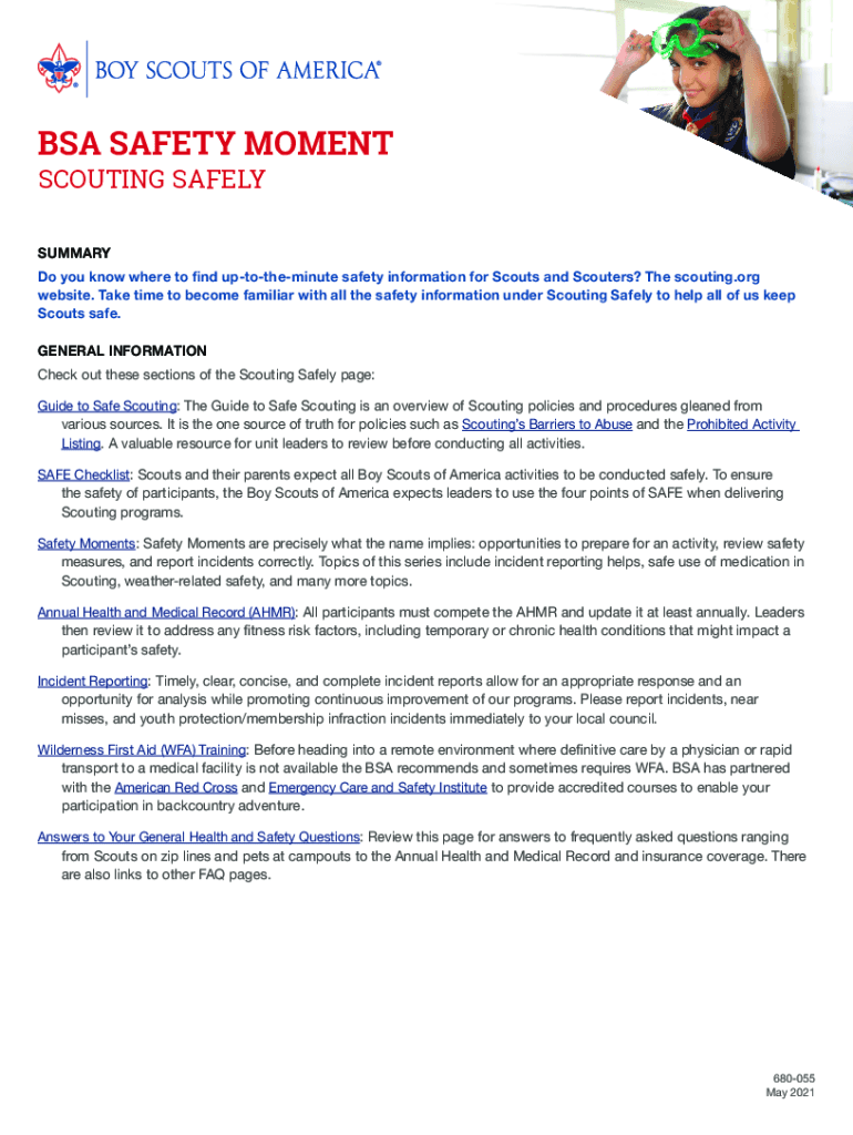 Fillable Online Safety Moments are Key to Safer Scouting Fax Email Print - pdfFiller