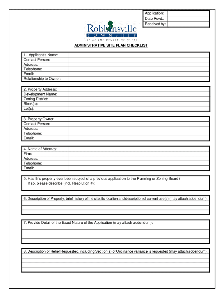 Fillable Online ADMINISTRATIVE SITE PLAN CHECKLIST 1. Applicant's ...