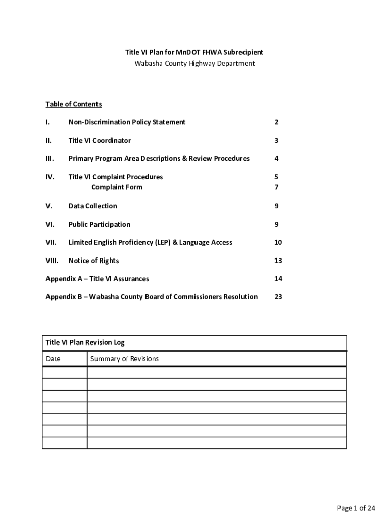 Fillable Online Subrecipient Title-VI-Plan-Template-11150998-v1 Fax ...