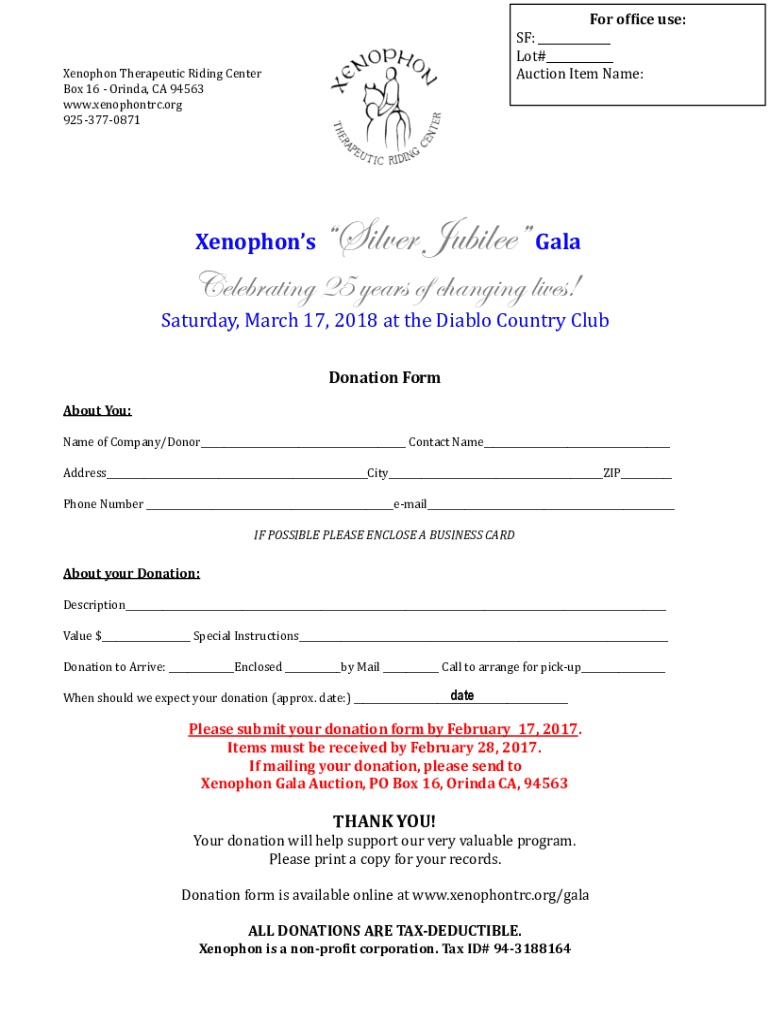 Fillable Online Xenophon's Silver Jubilee Gala Fax Email Print - pdfFiller