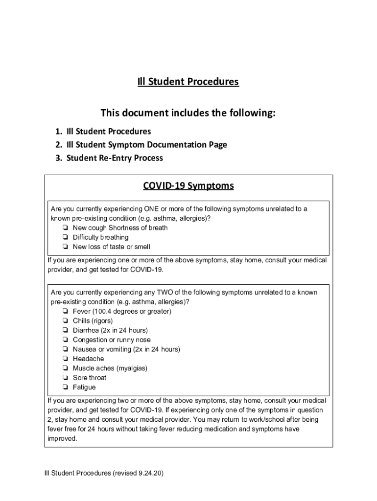 Fillable Online Ill Student Procedures This document includes the ...