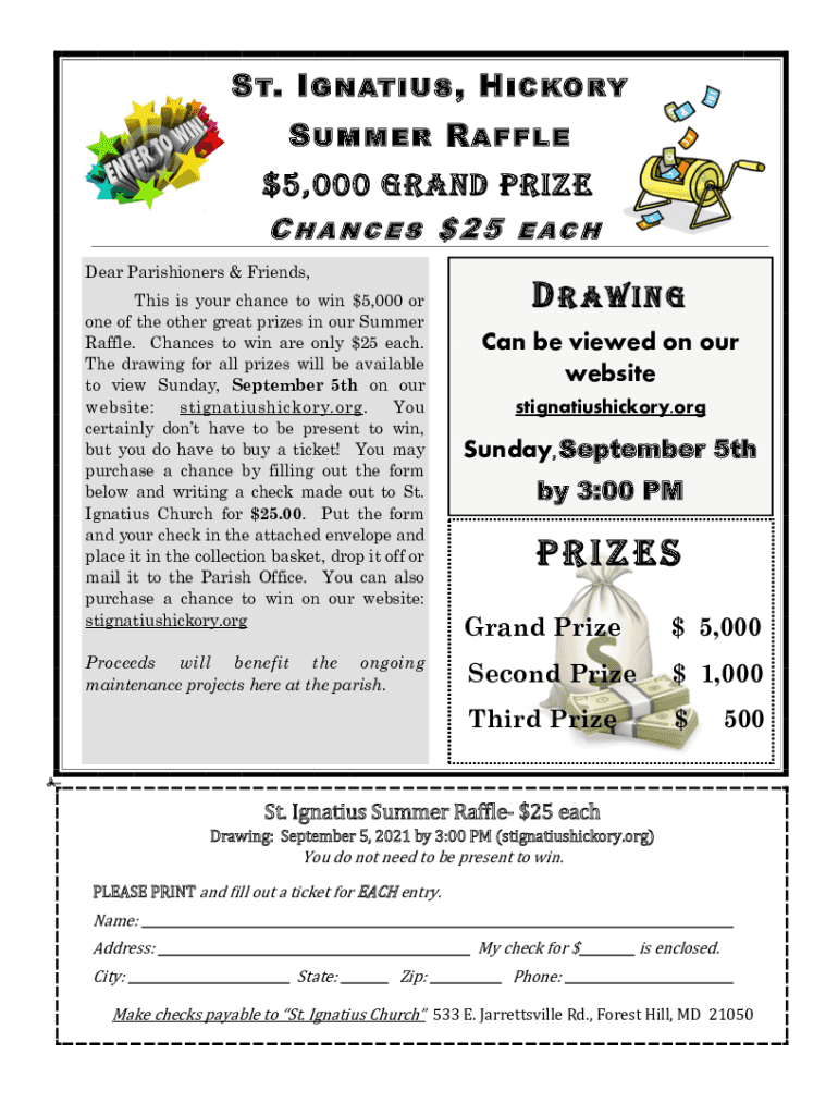 Fillable Online Roman Catholic ChurchSUMMER RAFFLEForest Hill, MD Fax Email Print - pdfFiller