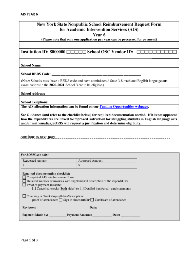 Fillable Online ais-year-6-reimbursement-request-form. ... Fax Email ...