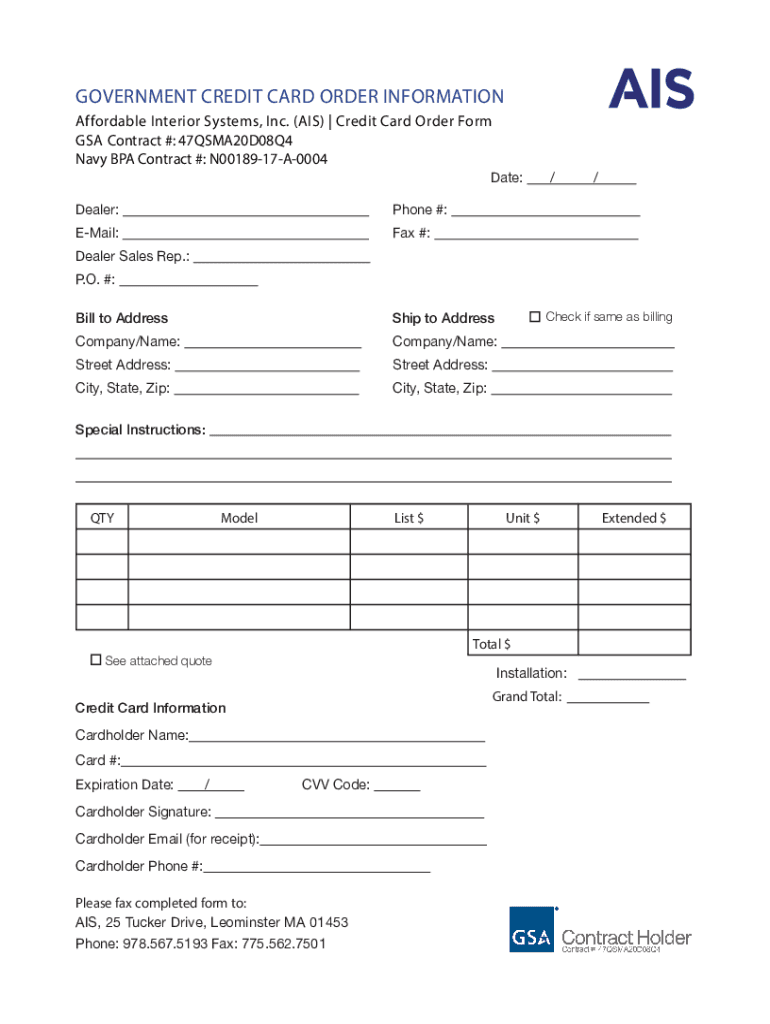 Fillable Online Credit Card Collection - GSA Forms Fax Email Print ...