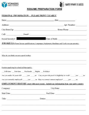 Fillable Online RESUME PREPARATION FORM Company Fax Email Print - pdfFiller