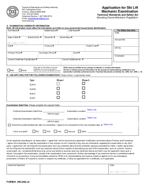 Fillable Online Application for Ski Lift Mechanic Examination Fax Email ...