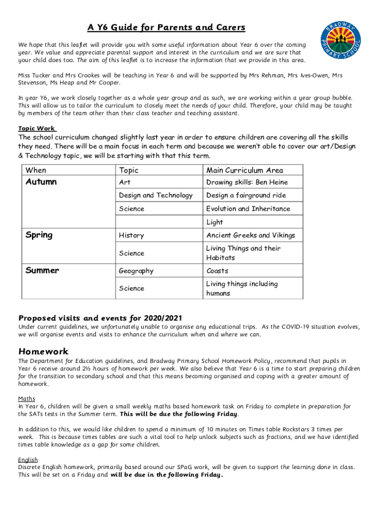 Fillable Online A Y6 Guide for Parents and Carers Homework Fax Email ...