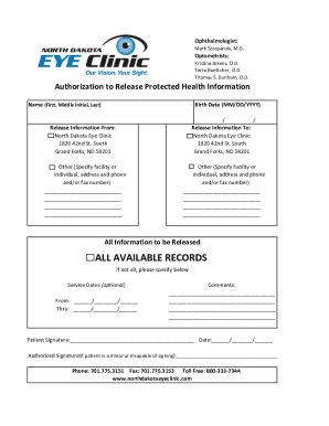 Fillable Online Release InformationNorth Dakota Eye Clinic Fax Email ...