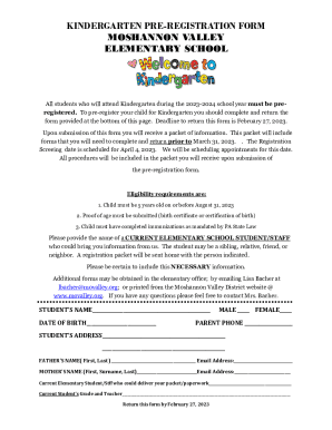 Fillable Online Kindergarten Pre-Registration Form Fax Email Print ...
