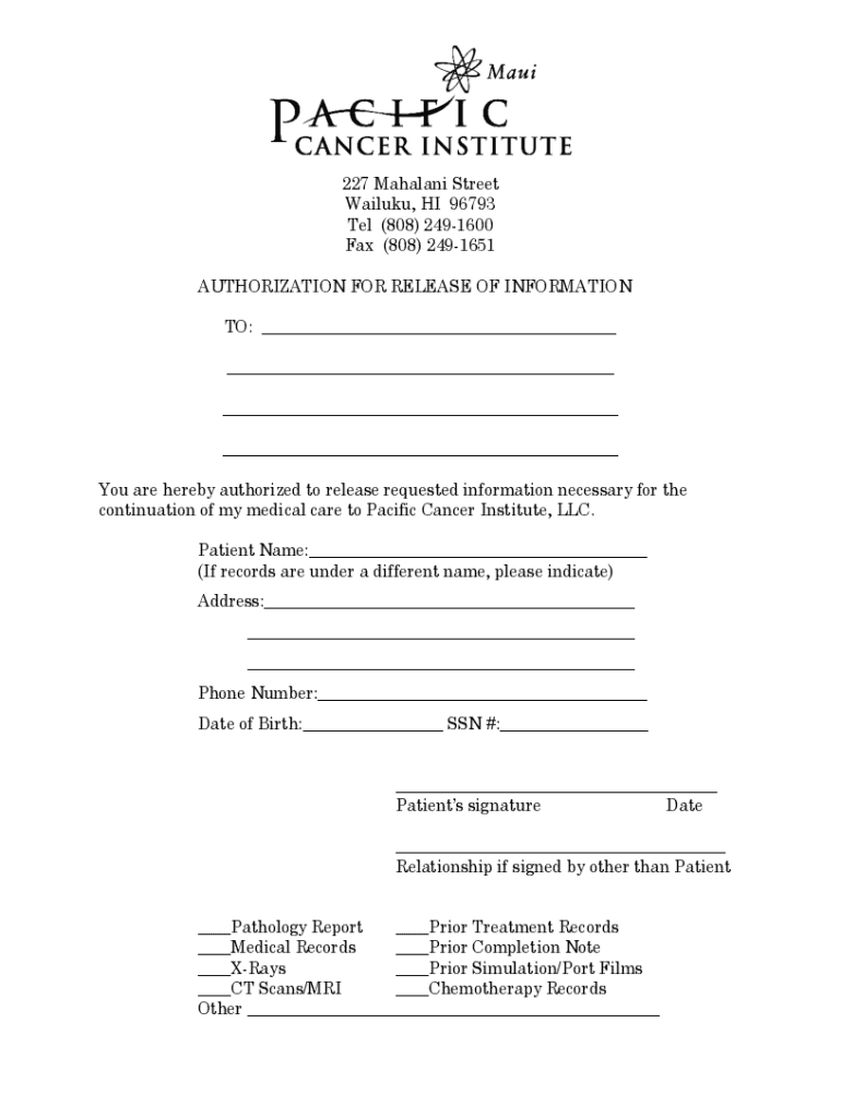 Fillable Online Medical Records Release Form and Authorization for Use ... Fax Email Print ...