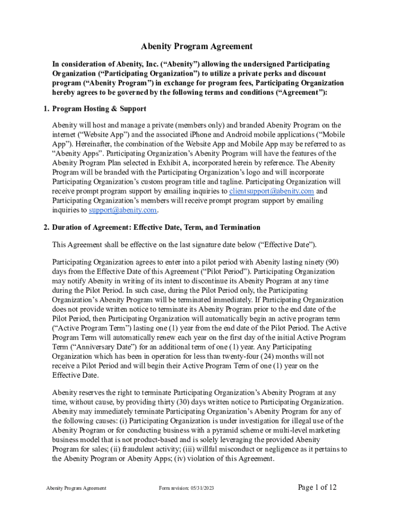 Fillable Online Abenity Program Agreement Fax Email Print - pdfFiller