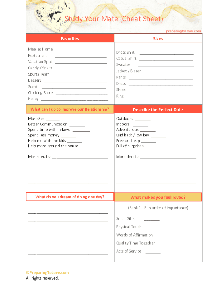 Fillable Online Study Your Mate (Cheat Sheet) Fax Email Print - pdfFiller