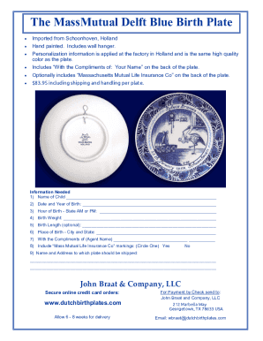 Fillable Online Birth Plate and Baby Name Plates/Tiles Fax Email Print ...