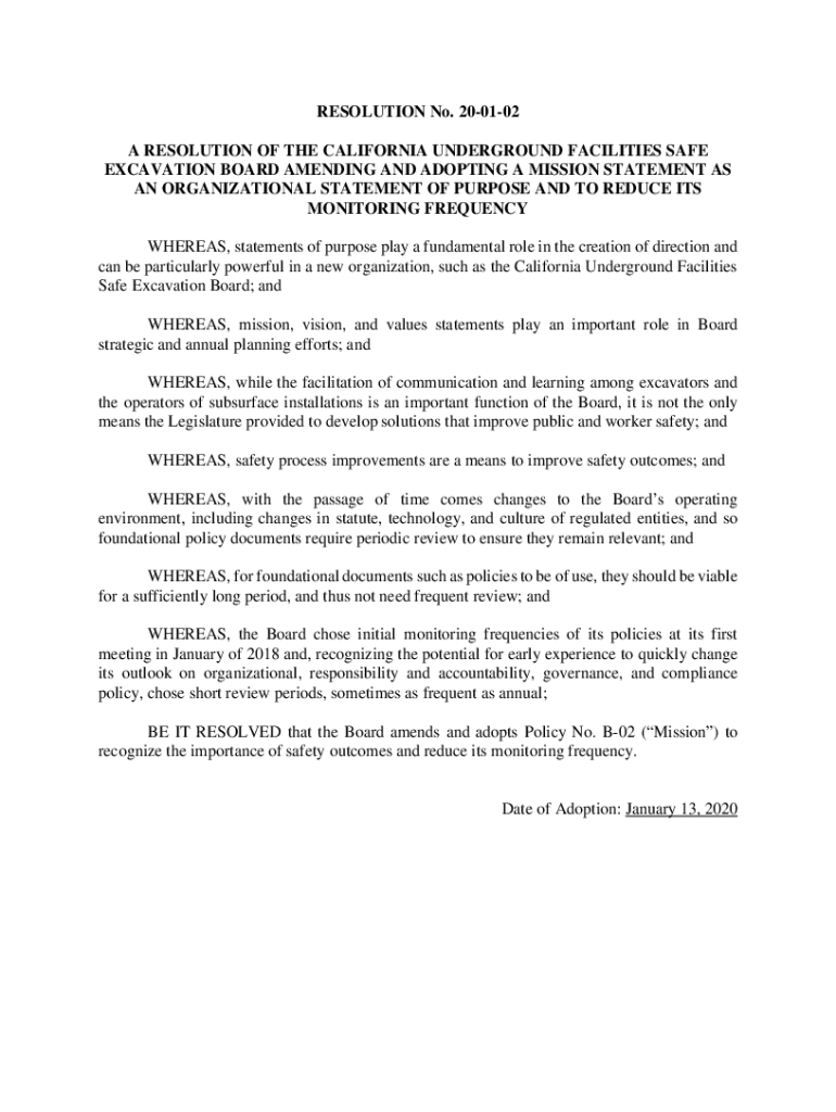 Fillable Online Dig Safe Board Resolution No. 20-01-02 Fax Email Print - pdfFiller