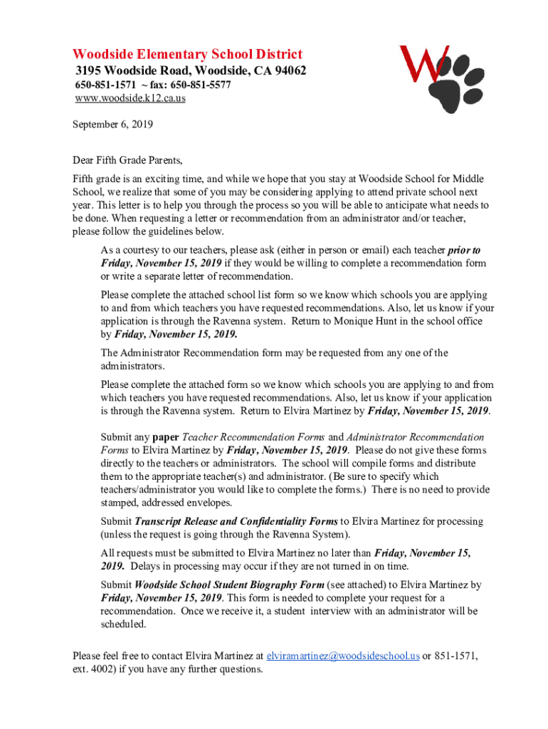 Fillable Online Woodside Elementary School District Fax Email Print ...
