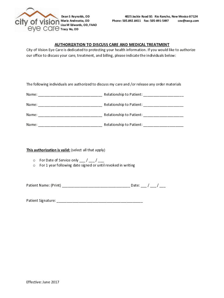 Fillable Online AUTHORIZATION TO DISCUSS CARE AND MEDICAL ... Fax Email ...