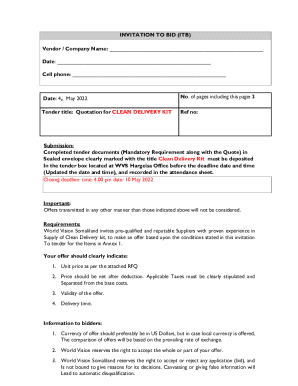 Fillable Online Invitation To Bid (ITB) for Clean Delivery Kit Fax Email Print - pdfFiller