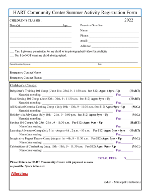 Fillable Online HART Community Center Summer Activity Registration Form Fax Email Print - pdfFiller