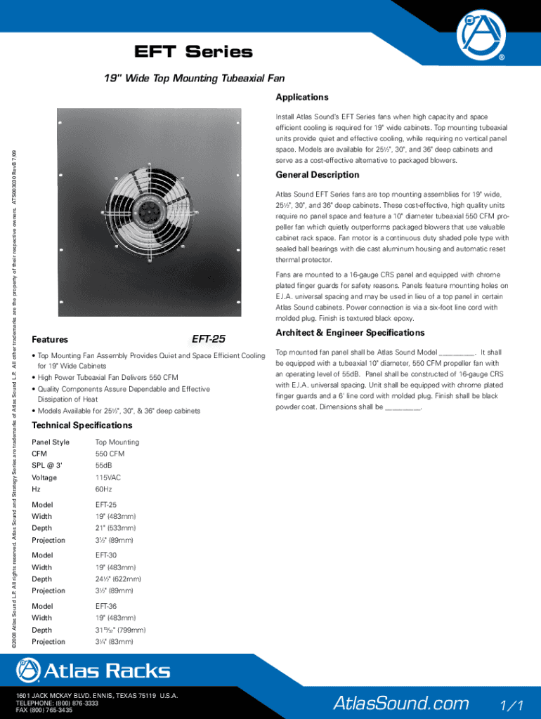 Fillable Online Atlas Sound EFT6-4top-Mounted 19 inch Fan Panel with ...