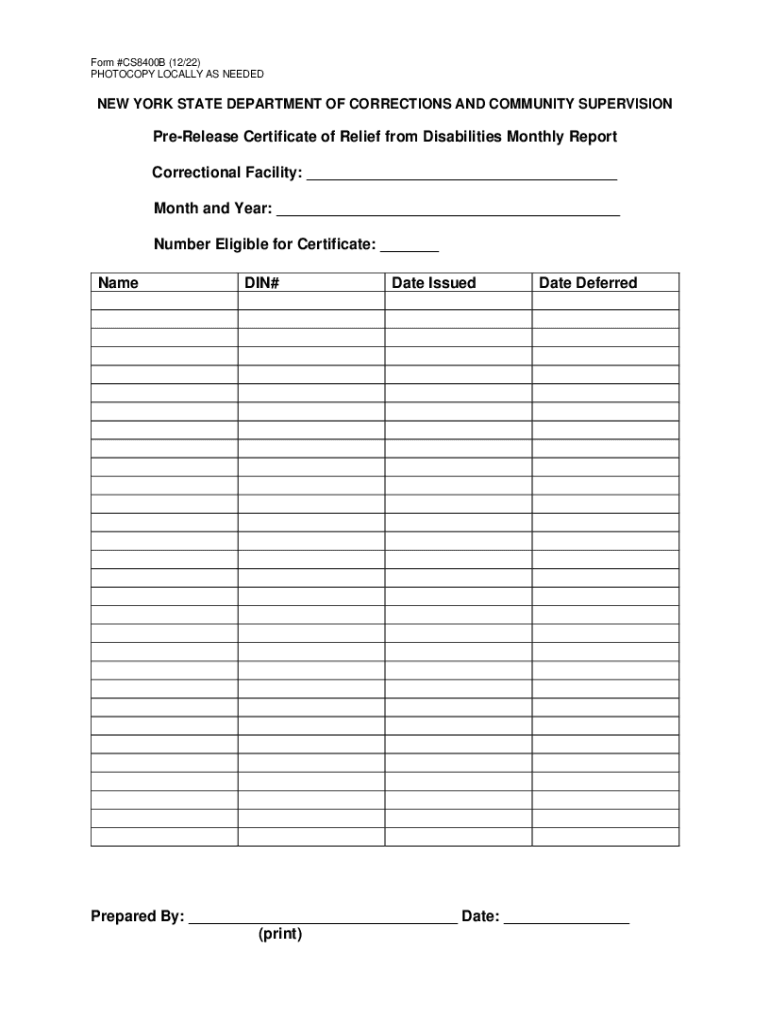 Fillable Online doccs ny DIRECTIVE Certificates of Relief from ...