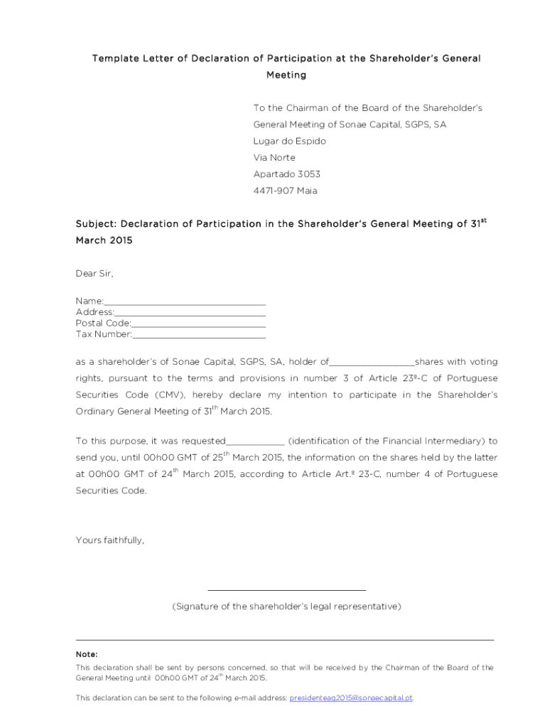 Fillable Online 1 Template Letter of Declaration of Participation at ...