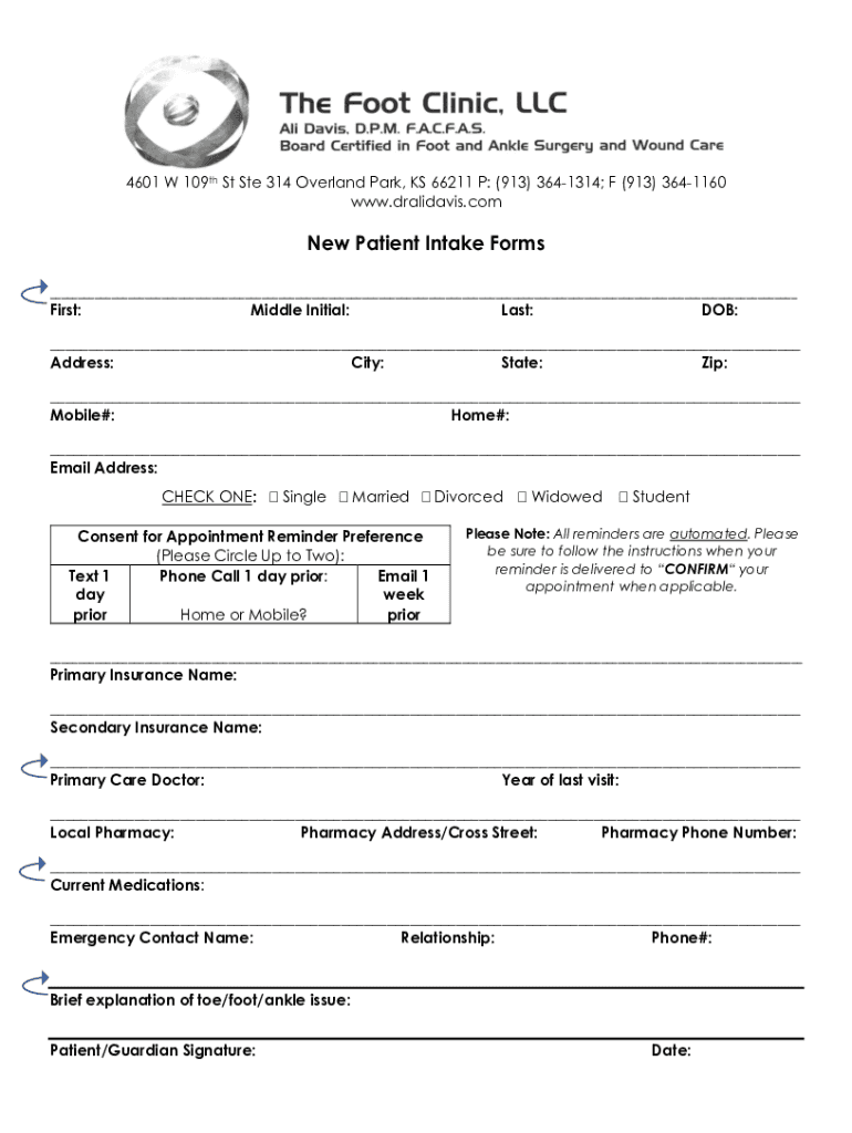 Fillable Online The Foot Clinic, LLC - Podiatrist, Foot Doctor Overland Park ... Fax Email Print ...