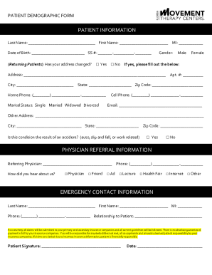 Fillable Online Patient Demographic Sheet First Name Fax Email Print ...