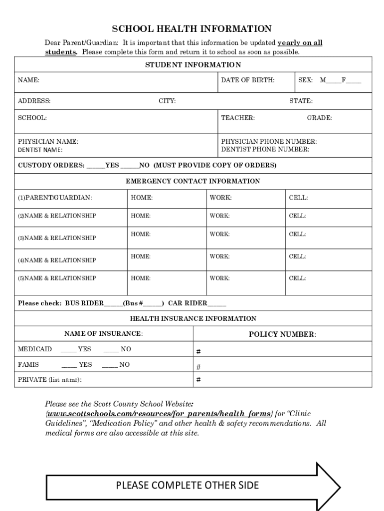 Fillable Online SCHOOL HEALTH INFORMATION Form Revision 20201.pdf Fax ...
