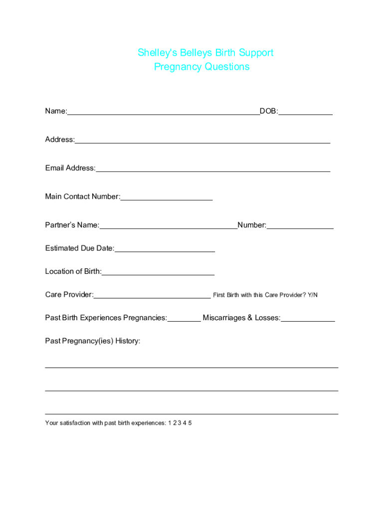 Fillable Online Pregnancy Intake FormFreedom Chiropractic Fax Email ...