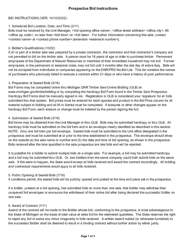 Fillable Online Prospectus Bid Instructions - Department of Natural Resources Fax Email Print ...
