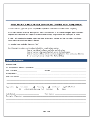 Fillable Online APPLICATION FOR MEDICAL DEVICES INCLUDING ... Fax Email Print - pdfFiller