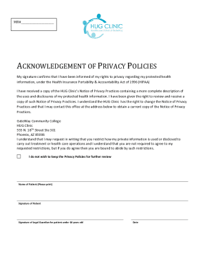 Fillable Online ACKNOWLEDGEMENT OF PRIVACY POLICIES Fax Email Print ...