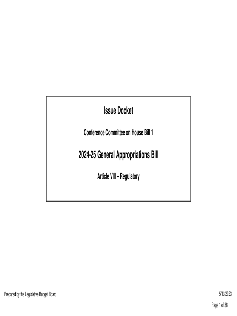 Fillable Online Issue Docket 2024-25 General Appropriations Bill Fax ...