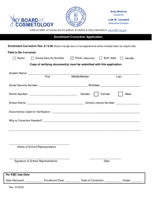 Fillable Online Enrollment Correction Application Fax Email Print ...