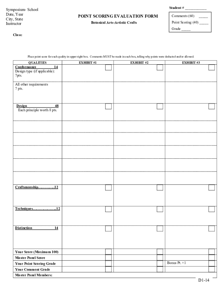 Fillable Online Point Scoring for Artistic Crafts Fax Email Print ...