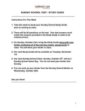 Fillable Online SUNDAY SCHOOL TEST - STUDY GUIDE Fax Email Print ...