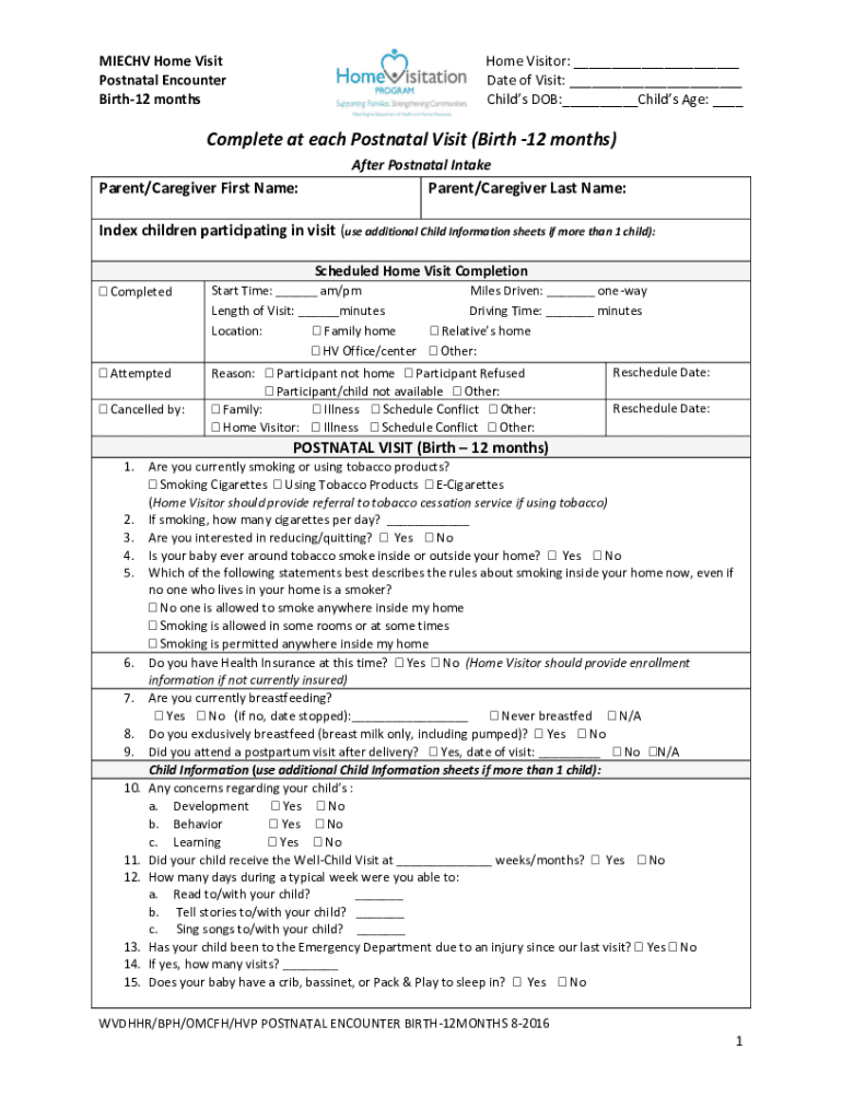 Fillable Online Schedules for home visits in the early postpartum ...