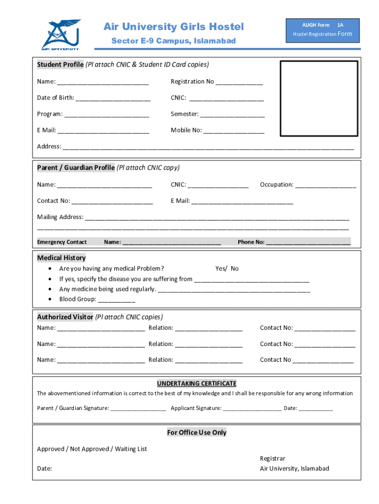 Fillable Online Air University Girls Hostel - Islamabad Fax Email Print ...