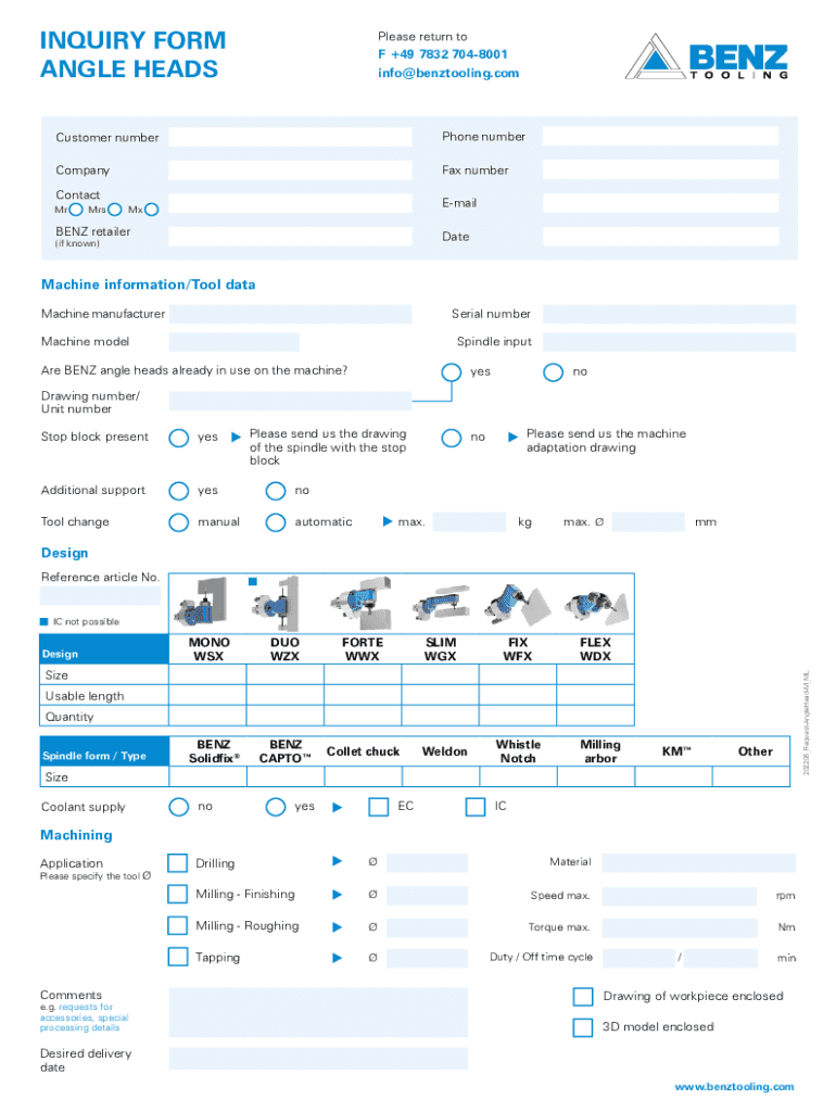 Fillable Online Inquiry Form Angle Heads Fax Email Print - pdfFiller