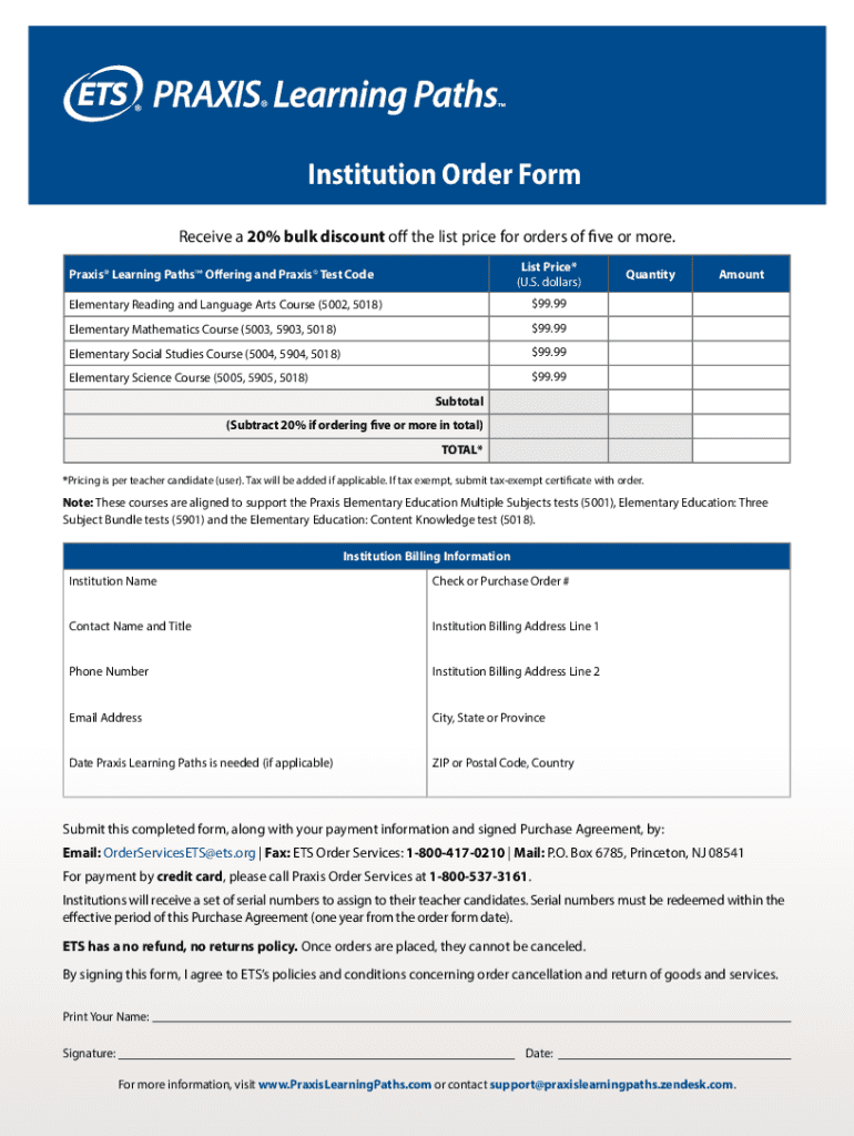 Fillable Online praxis-learning-paths-order-form-institutions. ... Fax ...