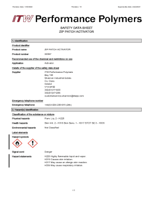 Fillable Online SAFETY DATA SHEET ZIP PATCH ACTIVATOR Fax Email Print ...