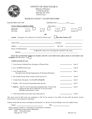 Fillable Online Occupancy Tax - Return Form - Chautauqua County ... Fax ...