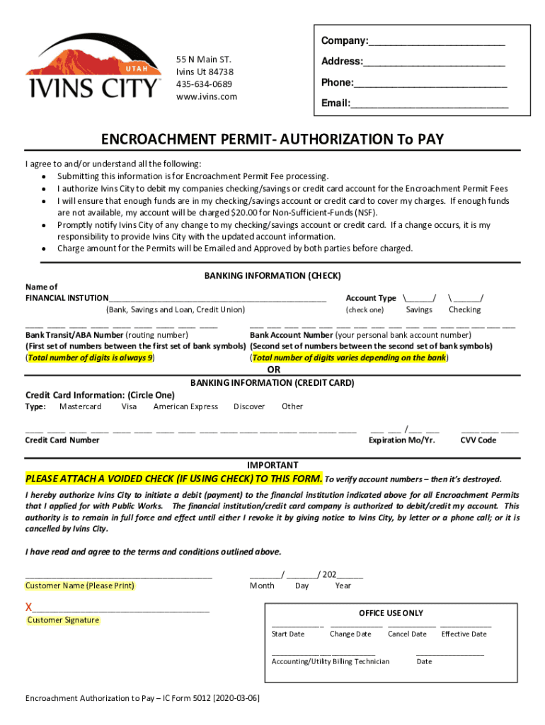 Fillable Online Street Right-of-Way Encroachment Permit Application Fax ...