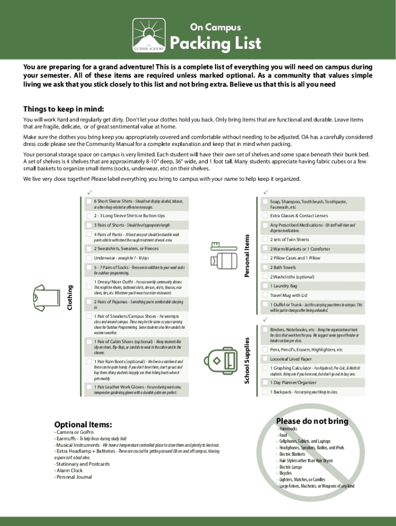 Fillable Online College Packing List: Realistic Guide for Freshman Year ...