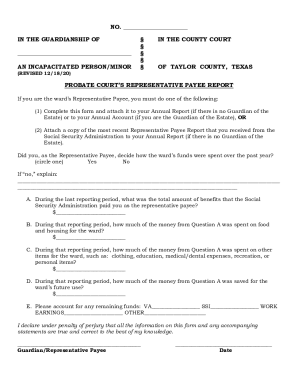 Fillable Online SSA Representative Payee: Survey of State Guardianship ...