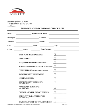 Fillable Online Subdivision Recording Check List Fax Email Print - pdfFiller