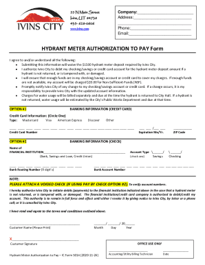 Fillable Online HYDRANT METER AUTHORIZATION TO PAY Form Fax Email Print ...