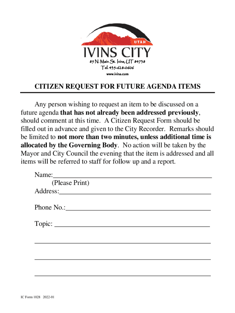 Fillable Online IC-Form-1028-Citizen-Request-fo-Future-Agenda-Items ...