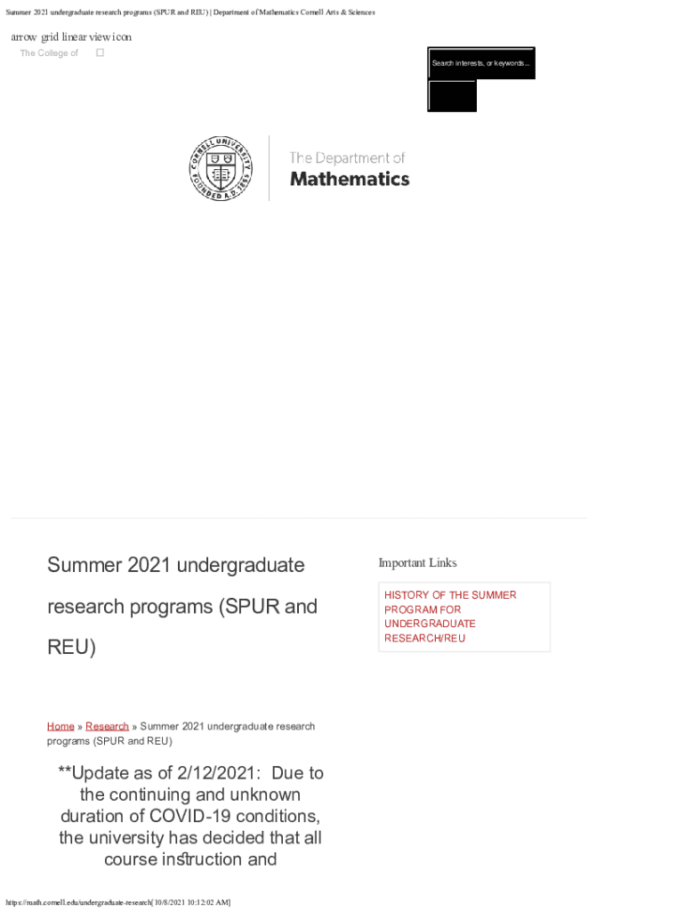 Fillable Online math cornell Summer and Other Research Opportunities for ... Fax Email Print ...